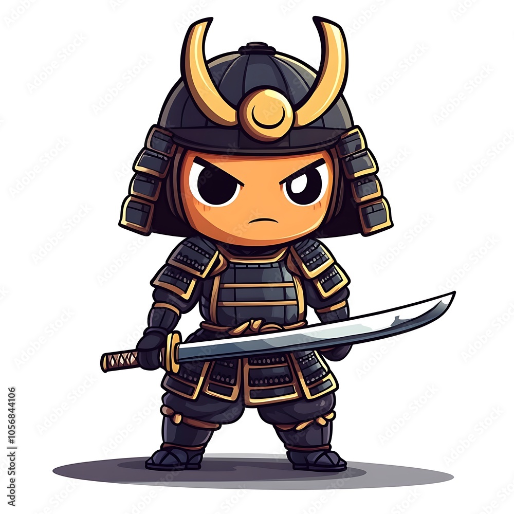 Cartoon samurai in full armor with a sword on a white background. Stock ...