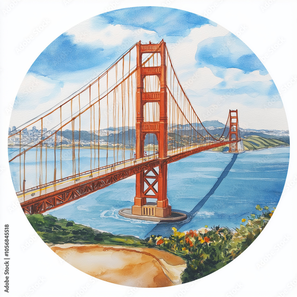 Golden Gate Bridge. Golden Gate Bridge hand-drawn comic illustration ...