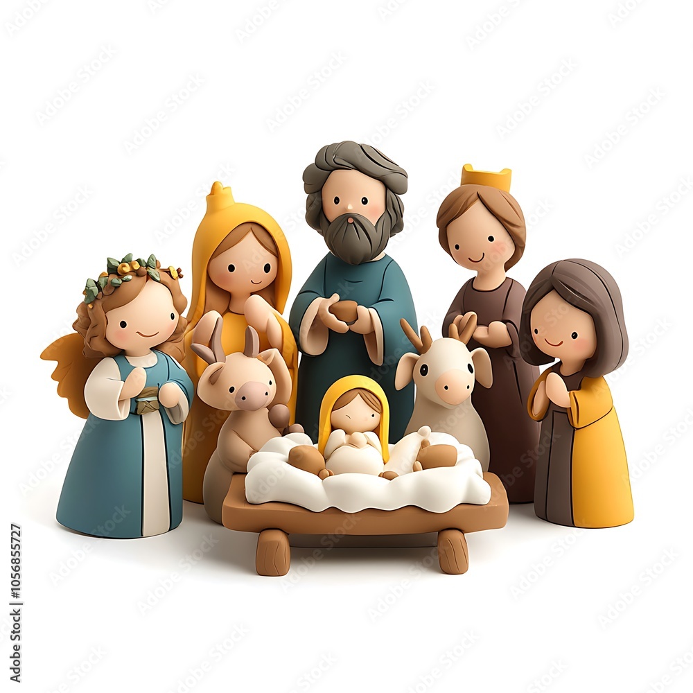 Cartoon nativity scene on a white background. Stock Illustration ...