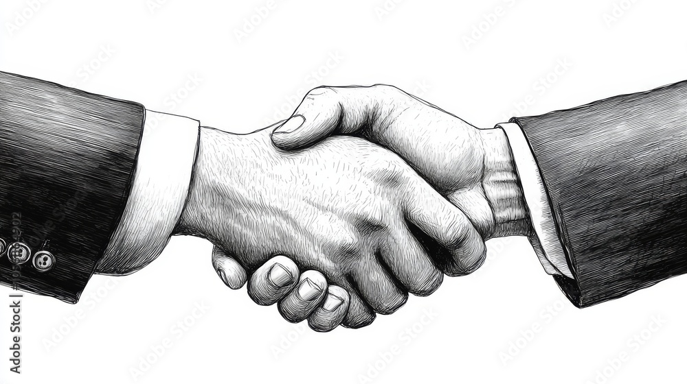 Black and white drawing of two hands shaking in a handshake Stock Photo ...