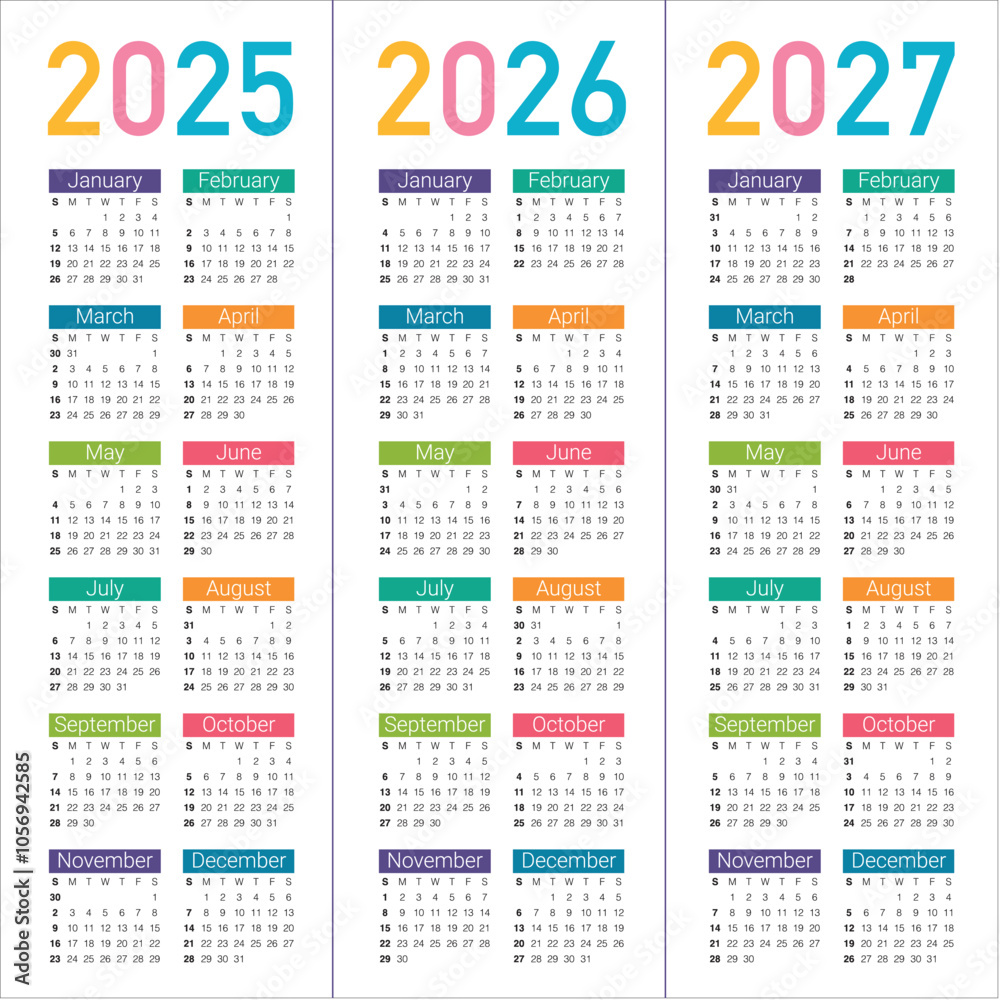 Vector de Stock 2025 2026 2027 year calendar vector design template | Adobe Stock