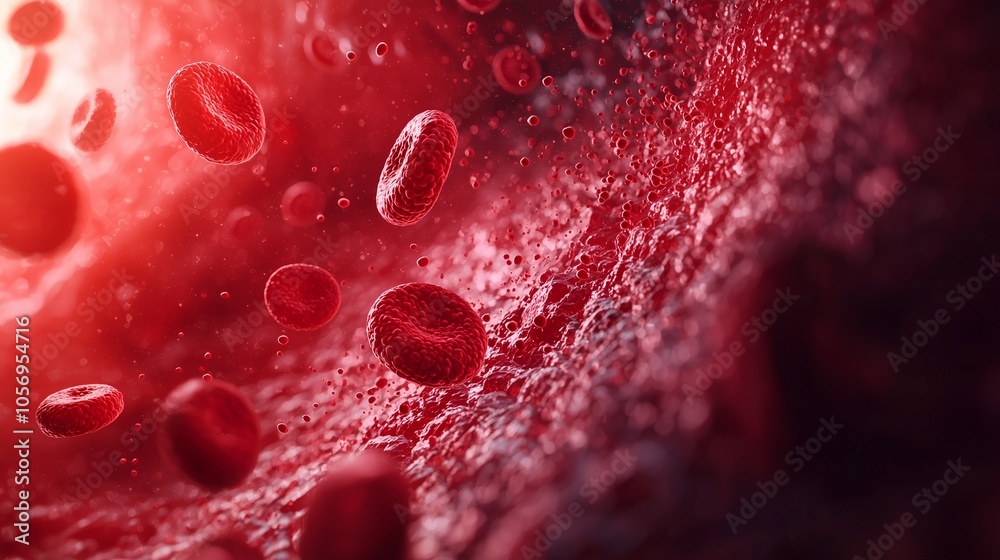 Red blood cells flow through a vessel, highlighting circulation and ...