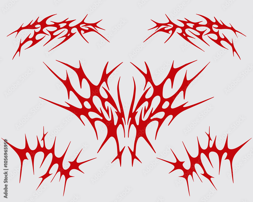 Symmetrical tribal cyber sigilism clip art vector collection for ...