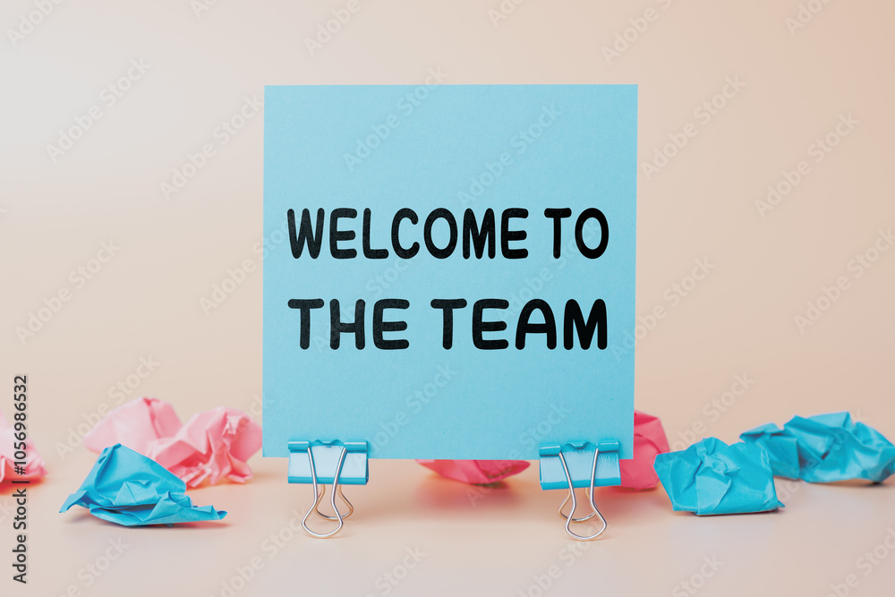 Welcome to the Team: text on a sticky note. Greeting New Team Members ...