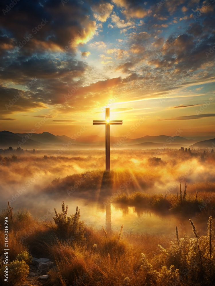 wooden cross sky, A cross lit from behind, a symbol of Christianity ...