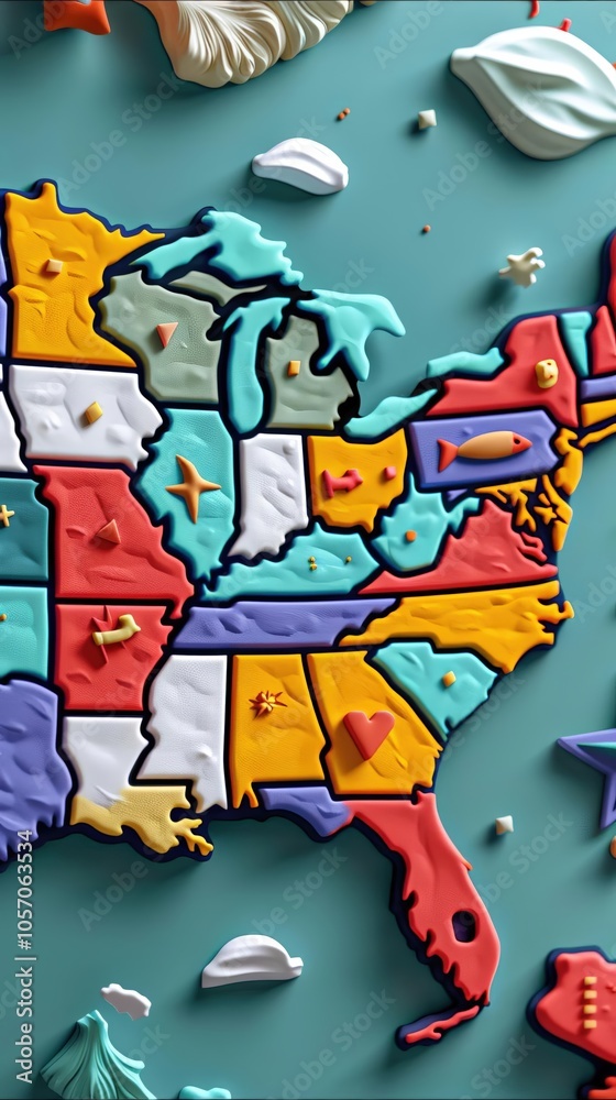 Closeup noblur 3D Model Abstract Art of USA map with state borders ...