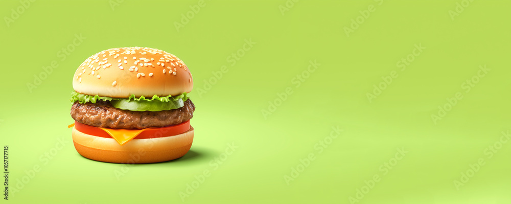 A vibrant advertisement banner featuring a delicious hamburger as the ...