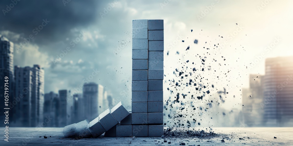 Foto de Stock Tower of blocks increasing in height while another falls ...