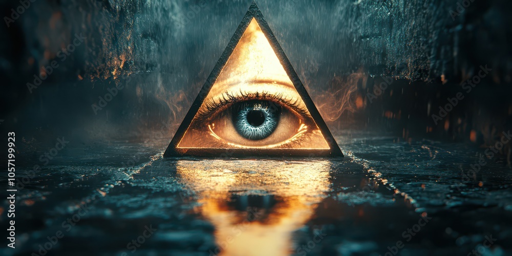 Illuminati all-seeing eye symbol inside a triangle, emphasizing a ...