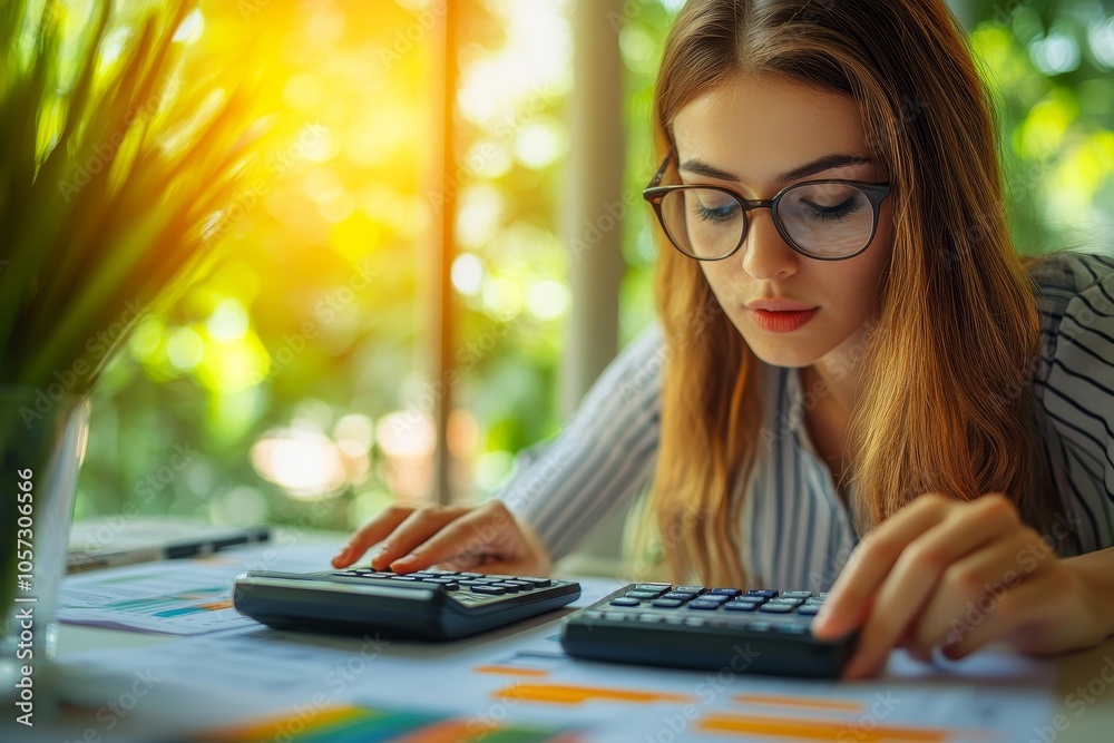 Women business people use calculators to calculate the company budget ...