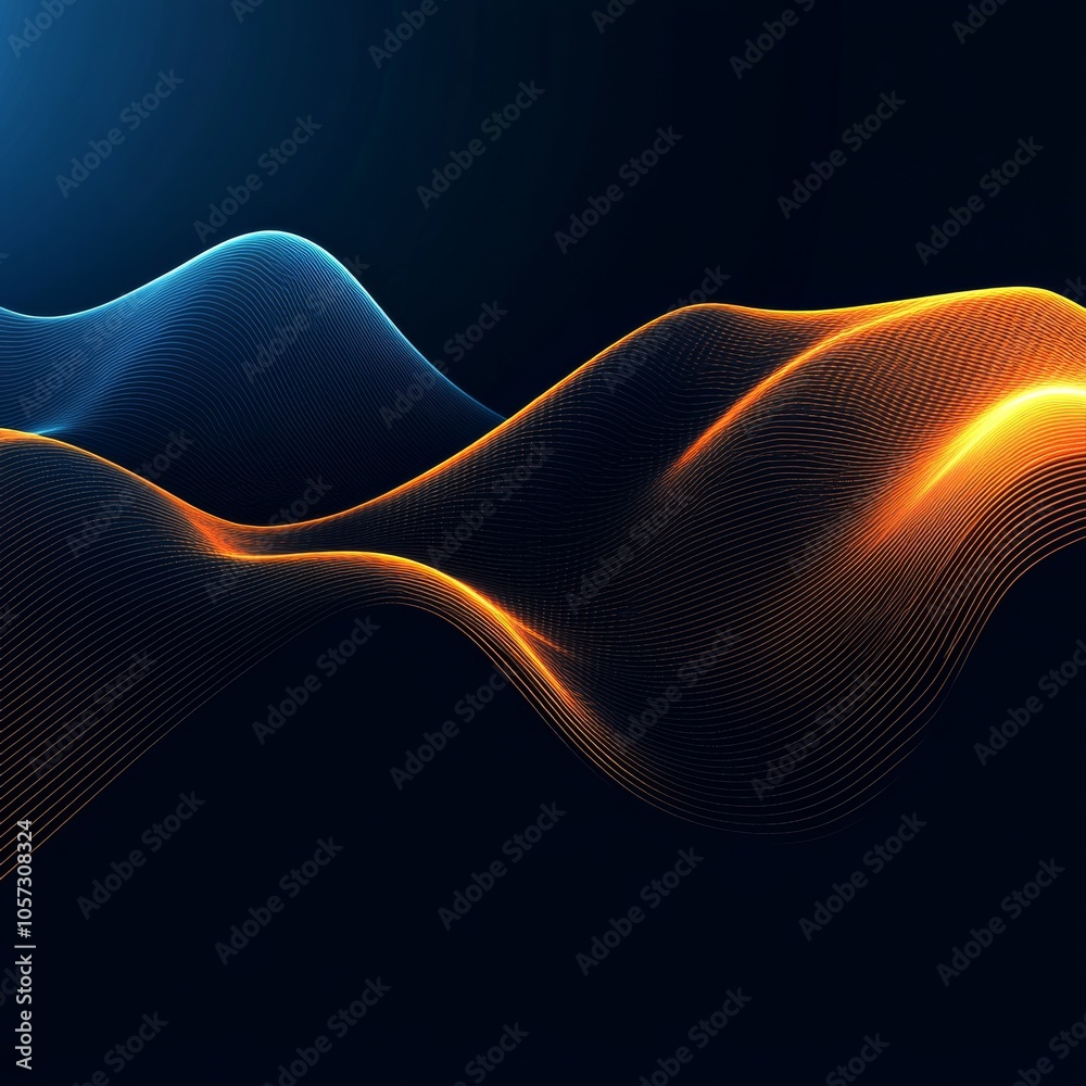 Abstract Flowing Lines, Digital Wave Pattern, Gold Curve Structure ...