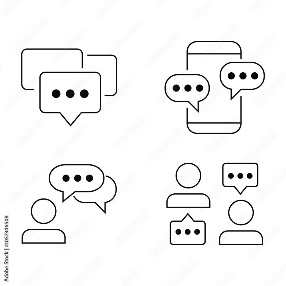 Chat message icon set. Speech bubbles with text messages symbol. Vector ...