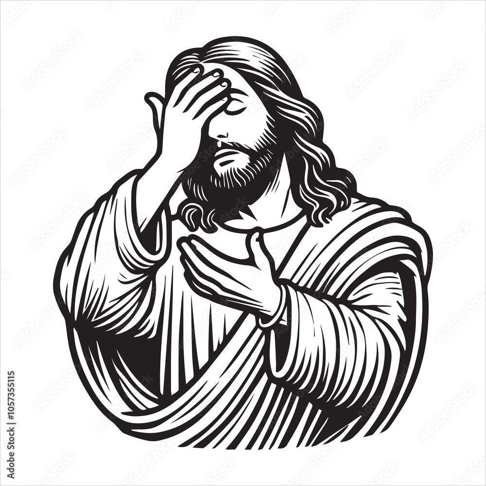 Jesus Christ Thinking sad Clipart Design - Funny Jesus Christ Vector ...