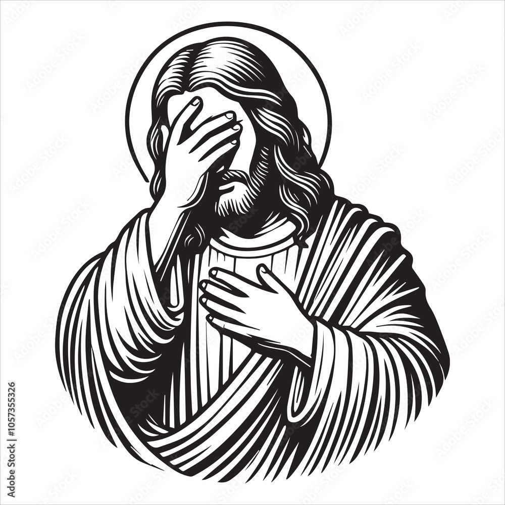 Jesus Christ Thinking sad Clipart Design - Funny Jesus Christ Vector ...