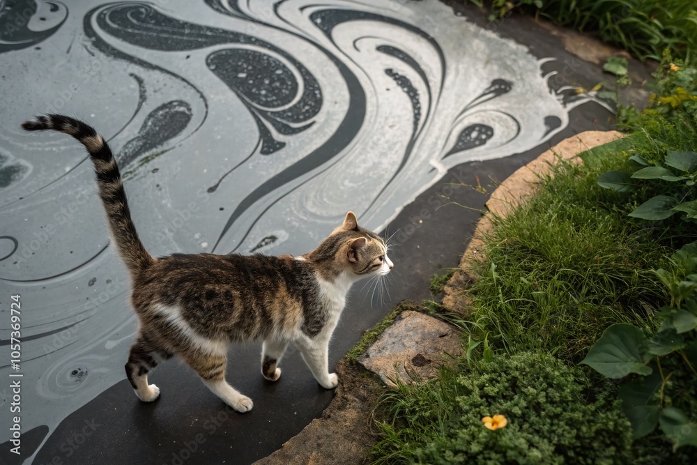 Drone Photography of a Cat with Three Tails, Black and Gray Paint ...