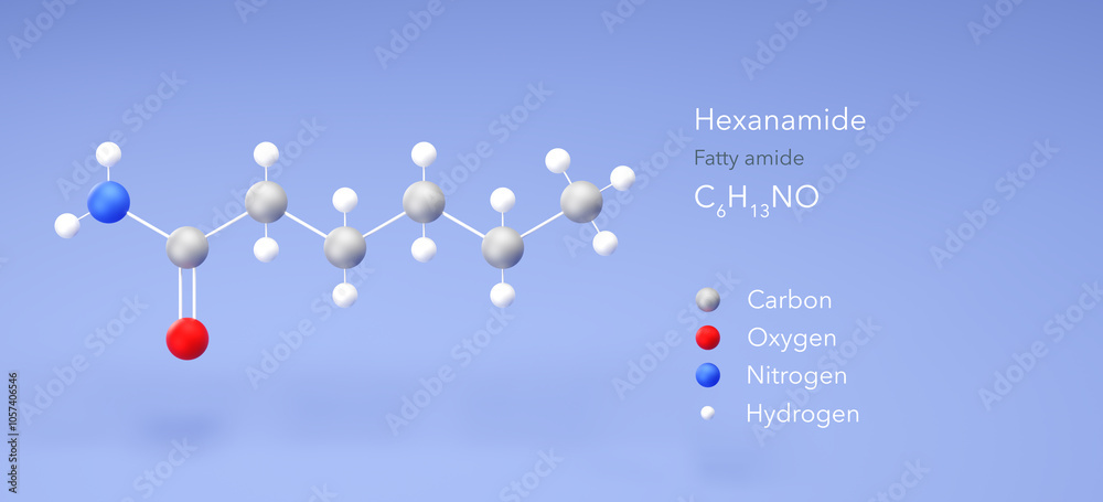hexanamide molecule, molecular structure, fatty amide, 3d model ...