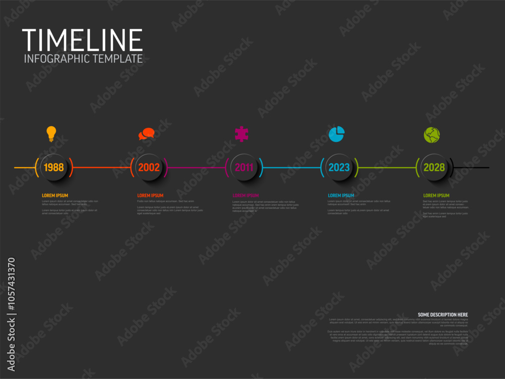 Thin straight line Infogrpahic company timeline diagram template with ...