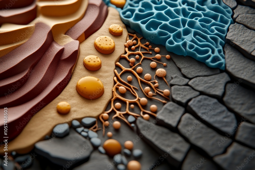 Human scalp cross-section with multiple hair follicles in different ...