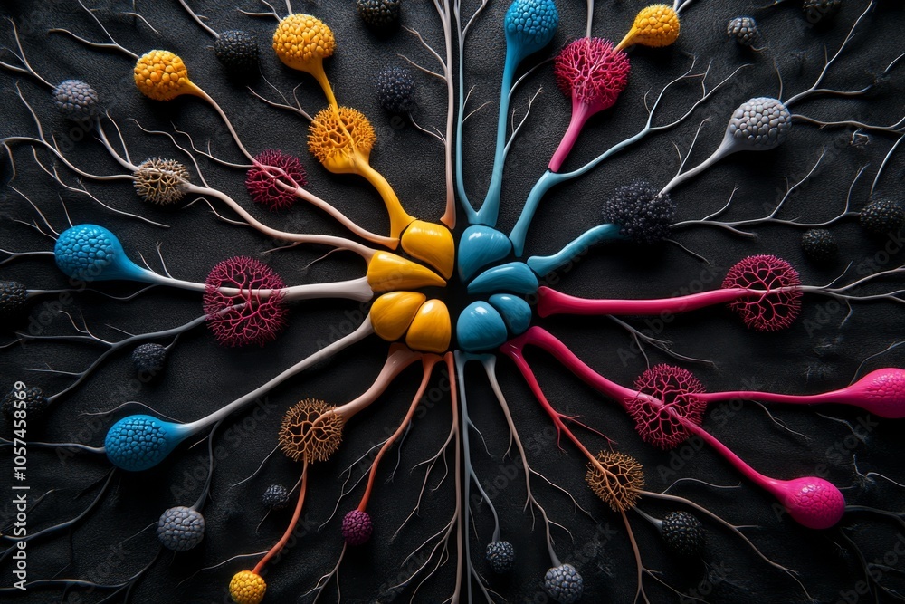 Human scalp cross-section with multiple hair follicles in different ...