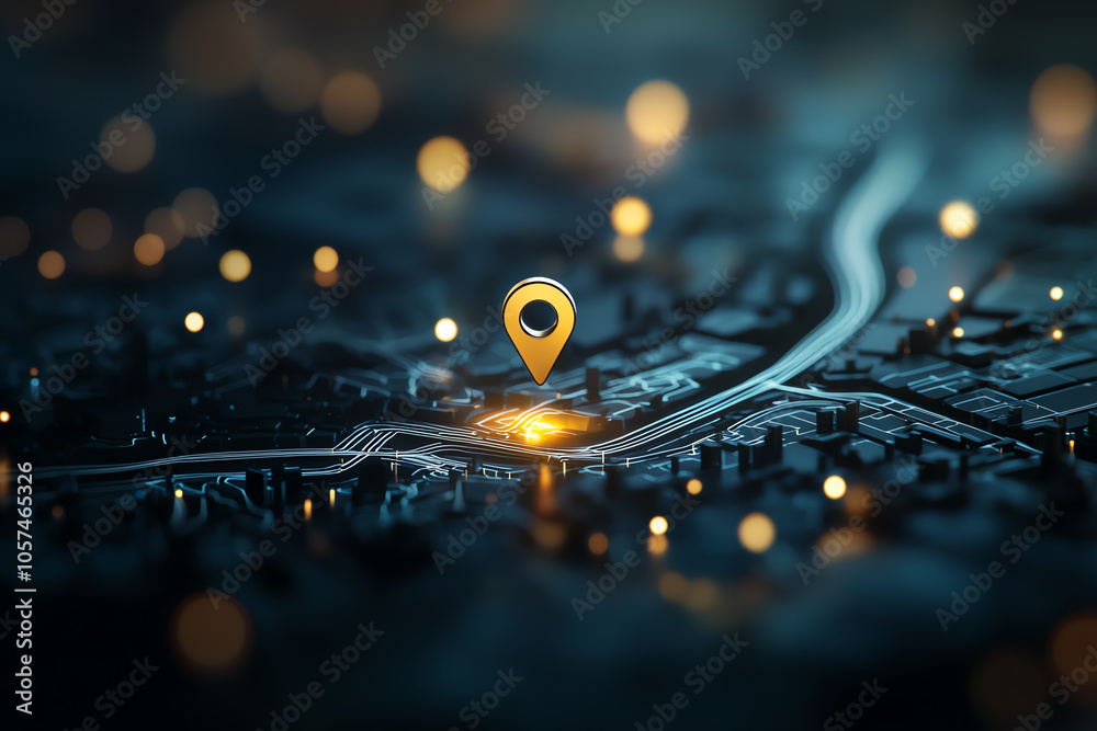 GPS location icon, map with regional zoom, navigation theme, 3D ...