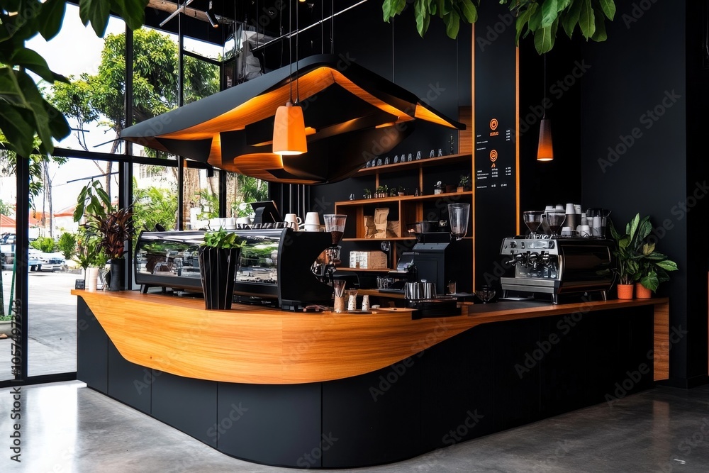 Minimalist floor plan of a small coffee shop with open seating and ...