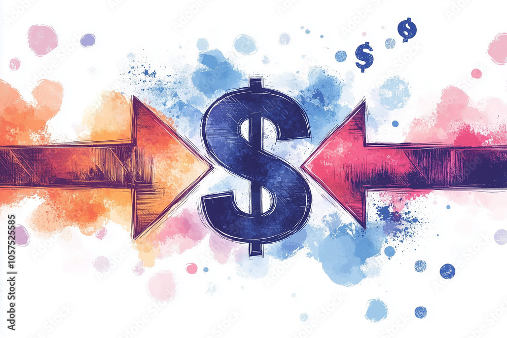 Dollar sign is drawn with two arrows pointing in opposite directions ...