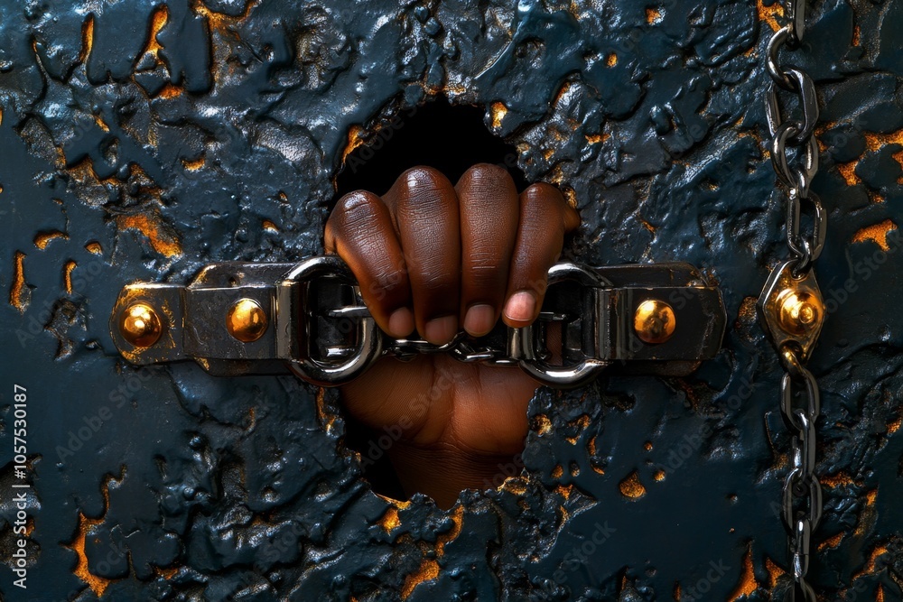 Detailed image of a suspectâ€™s hand in handcuffs, with textures and ...