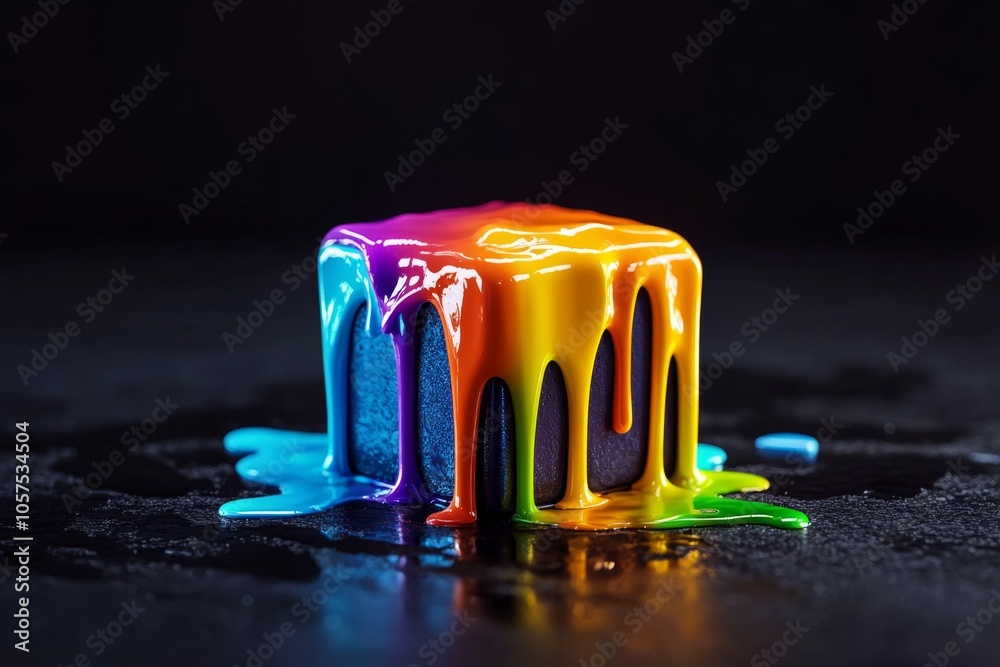 Melted, flowing colors from a digital cube, with neon lighting and ...