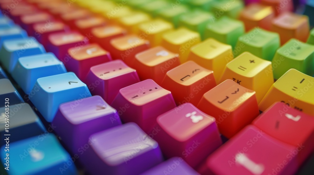 Rows of colorful mechanical keyboard keys are forming a gradient ...