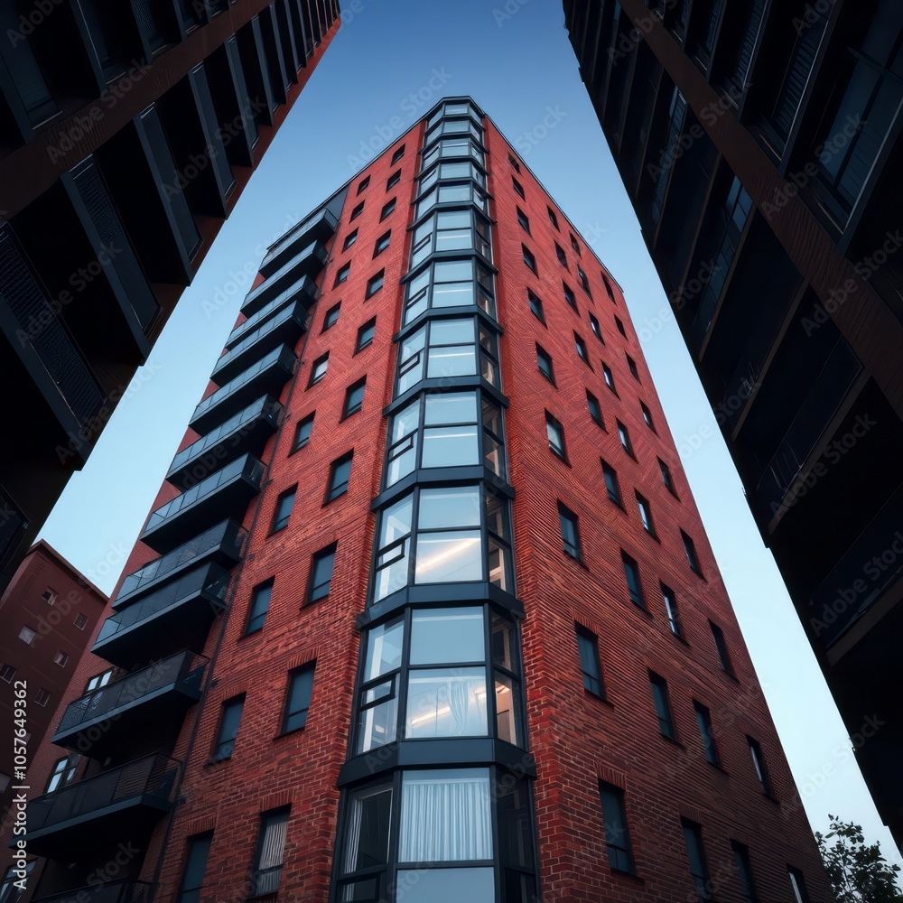 Modern loft red brick exterior facade building architecture object ...