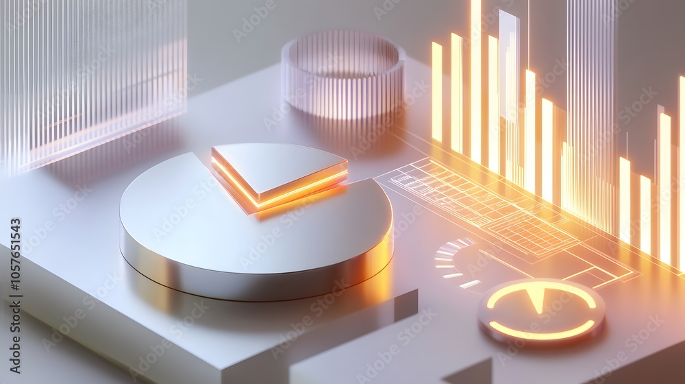 Cute isometric 3D image of 3D pie chart and bar chart in realistic ...