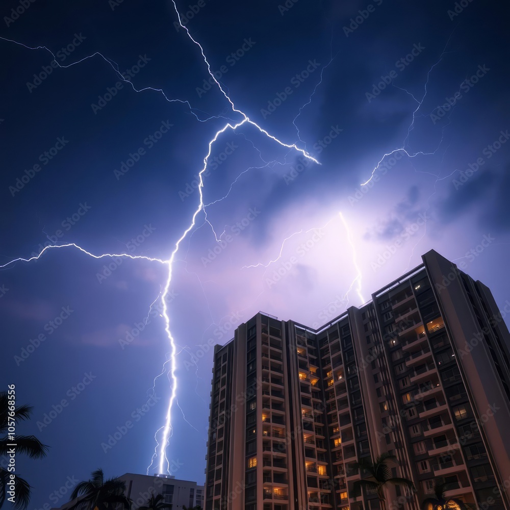 Spectacular real lightning bolt striking in the monsoon night sky ...