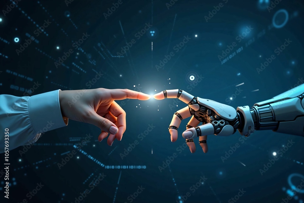Futuristic Human and Robot Hand Connection - Exploring the Boundaries of Artificial Intelligence ...