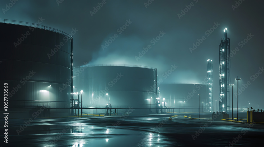 Large storage tanks at a fuel refinery, clean and organized industrial ...