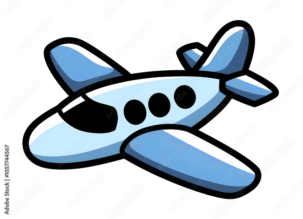 Glossy Blue Cartoon Airplane Illustration with Rounded Design and ...
