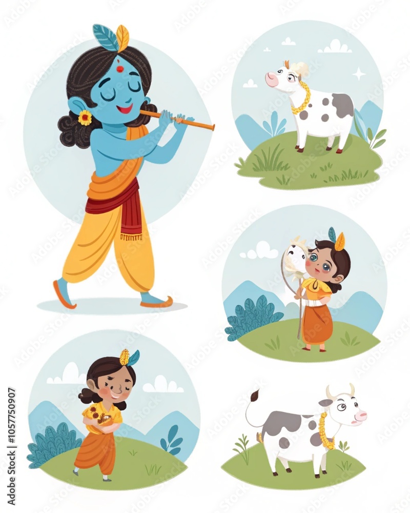 Cute little baby Krishna. Cartoon character Hindu god Lord Krishna ...