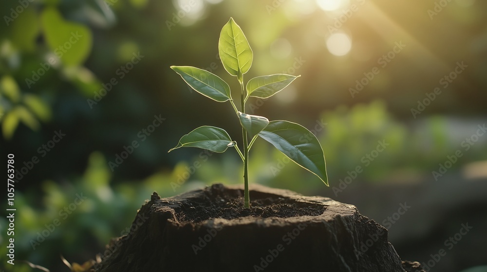 Young Plant Growing from Dying Tree, New Sprout Grows on Old Tree Trunk ...