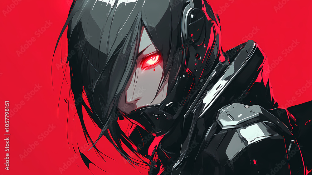 Woman cyberpunk cyborg assassin character anime style mysterious ...