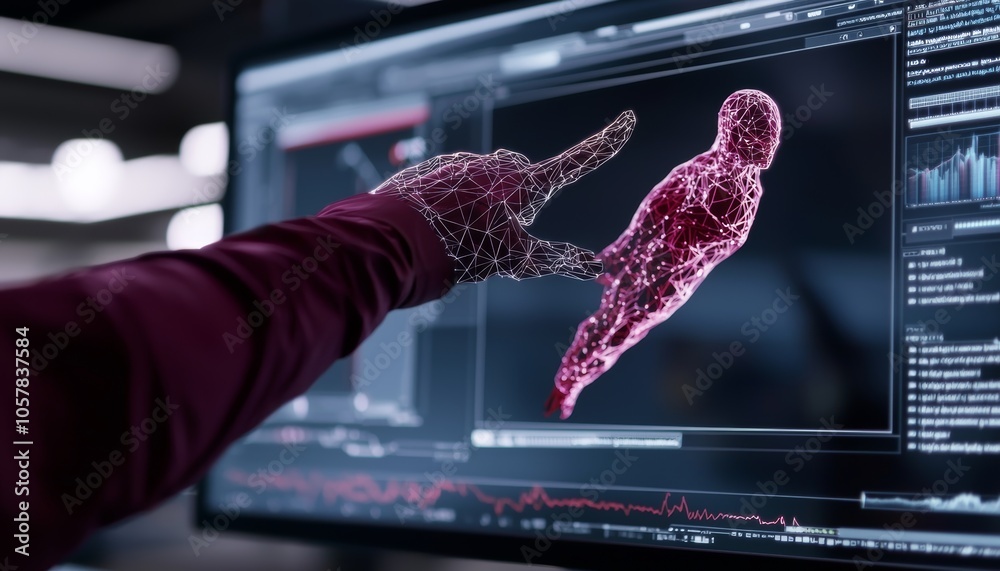 A VFX creator animating a superhero flying sequence, with monitors ...