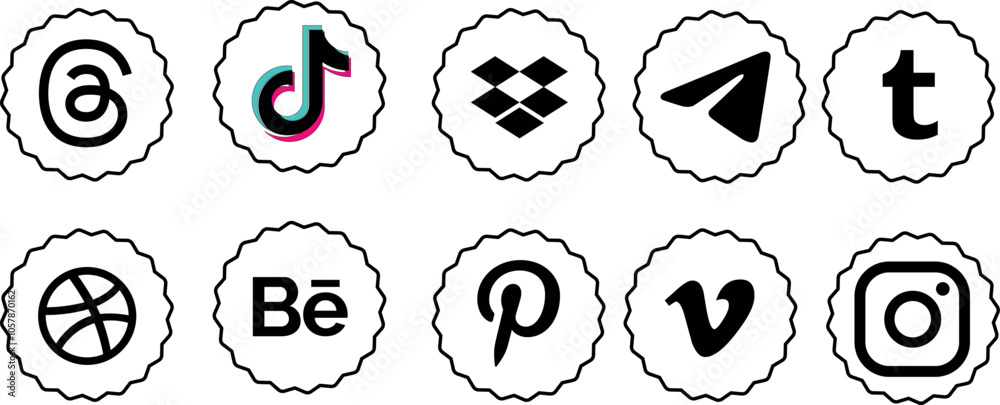 Set of social media icons in label format. Perfect for modern social ...