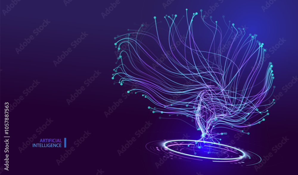 Ai brain technology background. Line graph style. Futuristic artificial ...