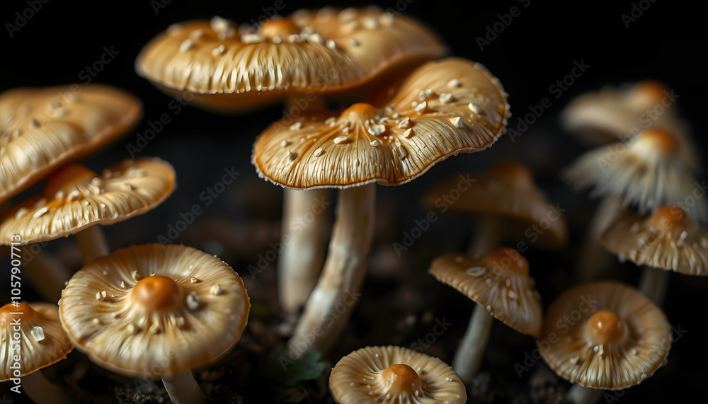 Psychedelic magic mushrooms grow. Psilocybe Cubensis on black ...