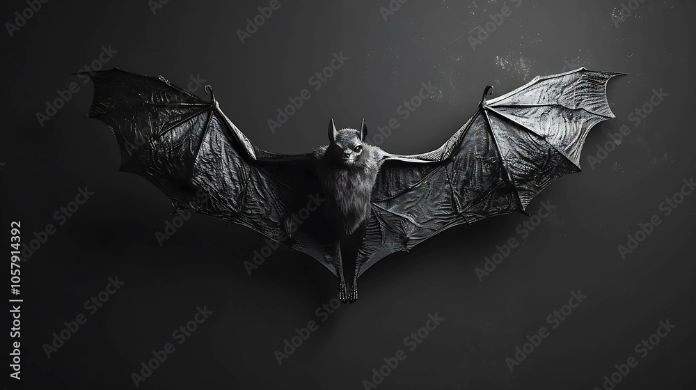 A dark and mysterious bat with its wings spread wide. The bat is ...