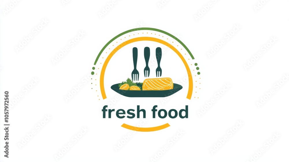 Simple logo design for "Fresh Food" restaurant featuring a circular ...