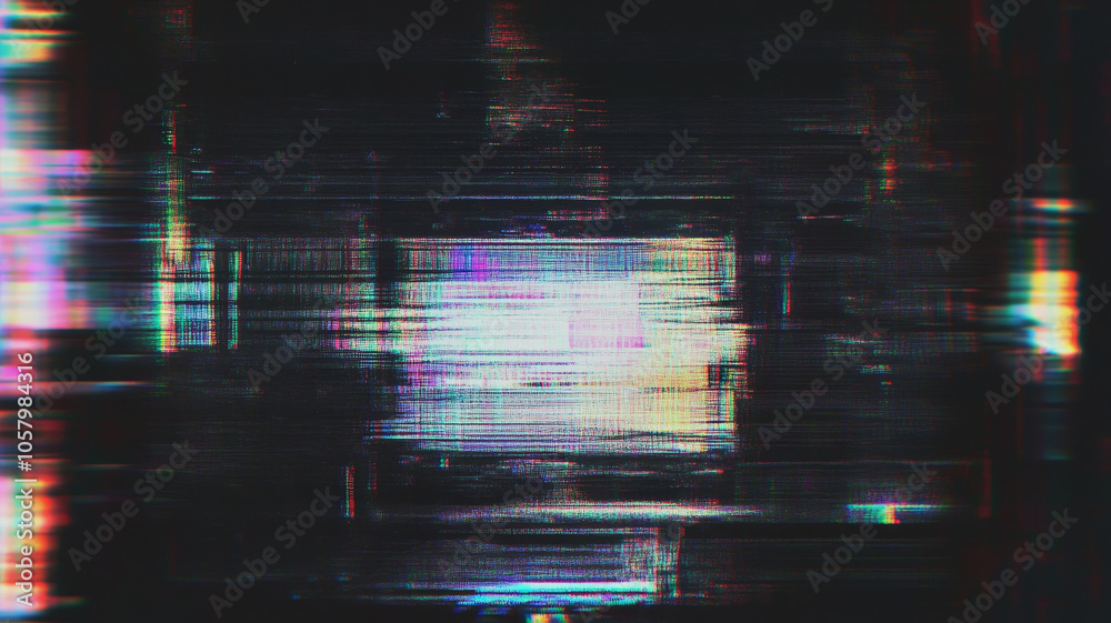 Glitchy dark image with pixel fragments and intense digital effects ...