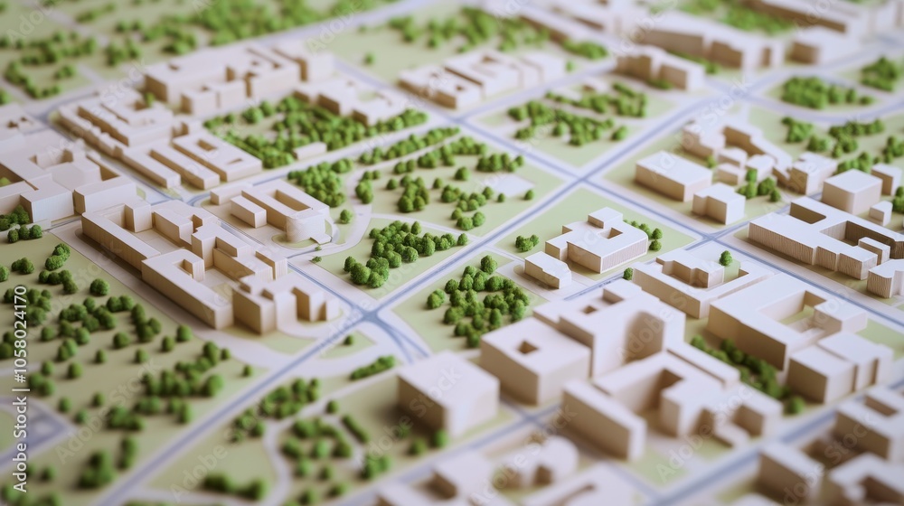 Aerial view of a detailed miniature city layout featuring buildings ...