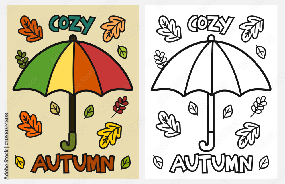 Colorful umbrella coloring page for kids, autumn, fall coloring pages ...