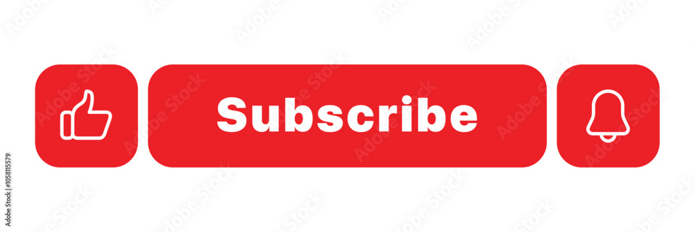 YouTube subscribe button set: includes a like icon, notification bell for alerts, and a ...