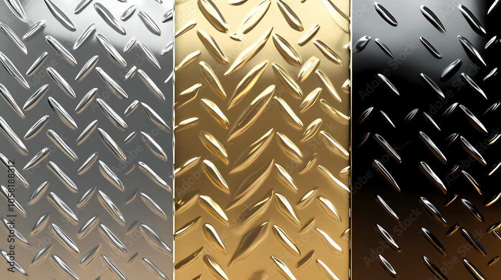 Gold and silver metallic surface with diamond plate texture, 3d chrome ...