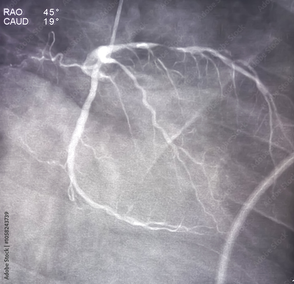ภาพถ่าย Stock Coronary angiogram of left coronary artery during cardiac ...